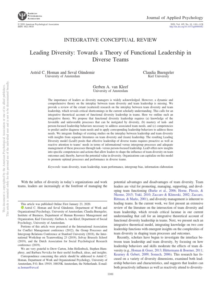 Leading Diversity: Towards A Theory of Functional Leadership in Diverse ...