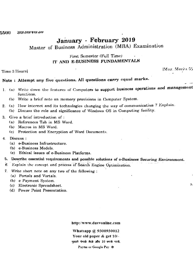 Mba 1 Sem It and e Business Fundamentals Feb 2019 | PDF