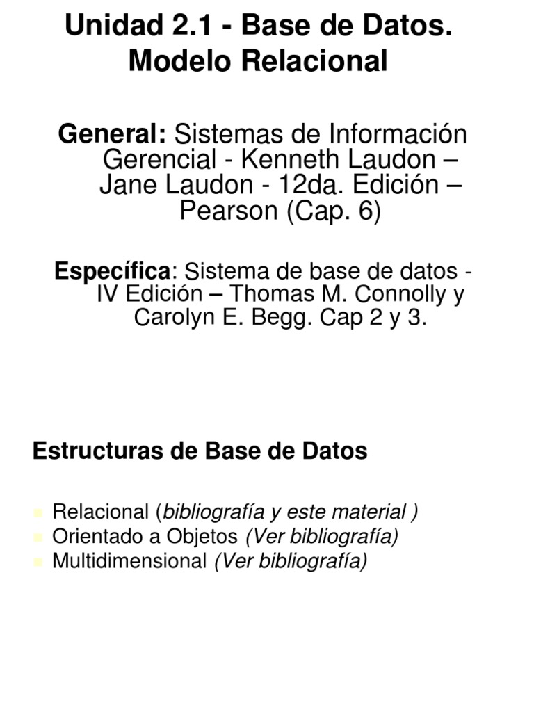 Unidad 2.1 - Base de Datos - Modelo Relacional | PDF | Bases de datos | Modelo relacional