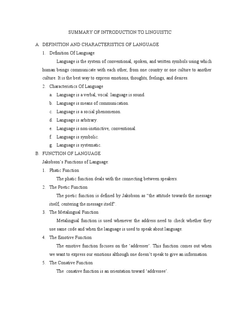 Summary of Introduction To Linguistic | PDF | Linguistics | Word