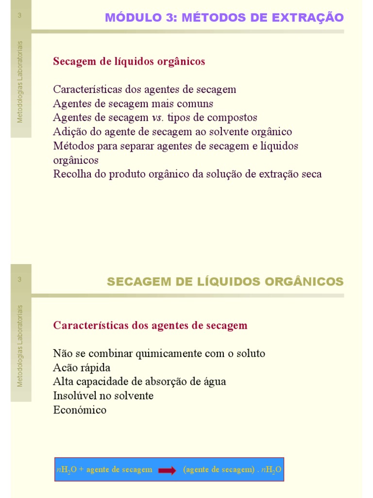 Métodos de secagem de líquidos orgânicos | PDF | Filtragem | Solvente