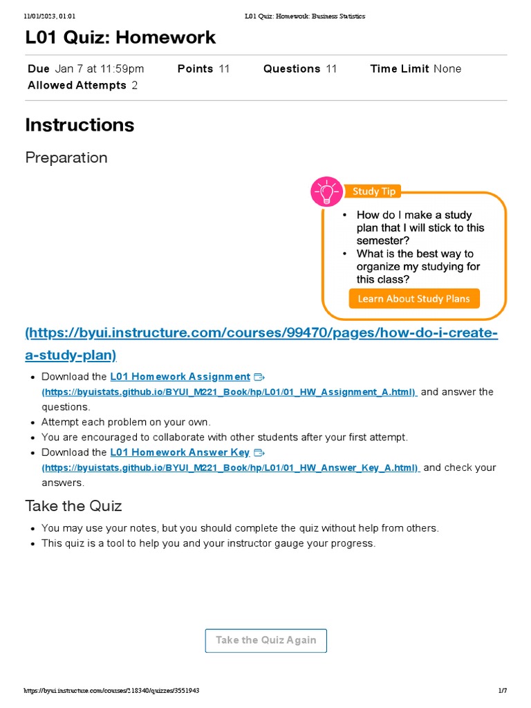 L01 Quiz Homework Business Statistics Pdf Statistics Quiz