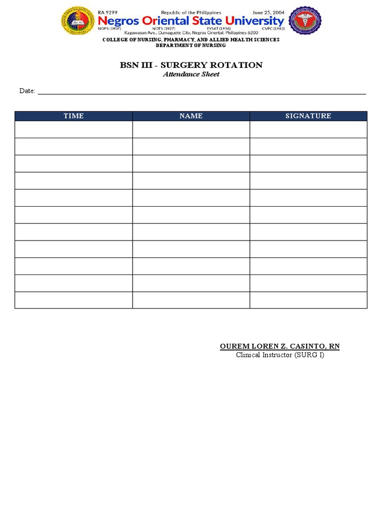 SURGERY-1-Attendance-Sheet | PDF