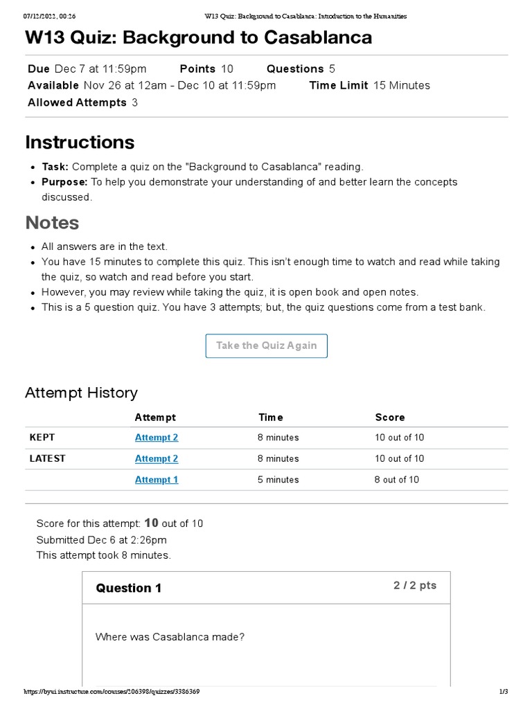 W13 Quiz - 2 Background To Casablanca - Introduction To The Humanities | PDF | Nazi Germany | Nazism
