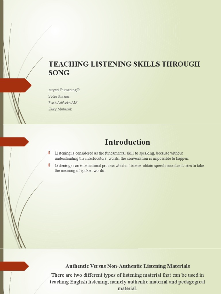Teaching Listening Skills Through Song | PDF | Teaching Method | Top ...