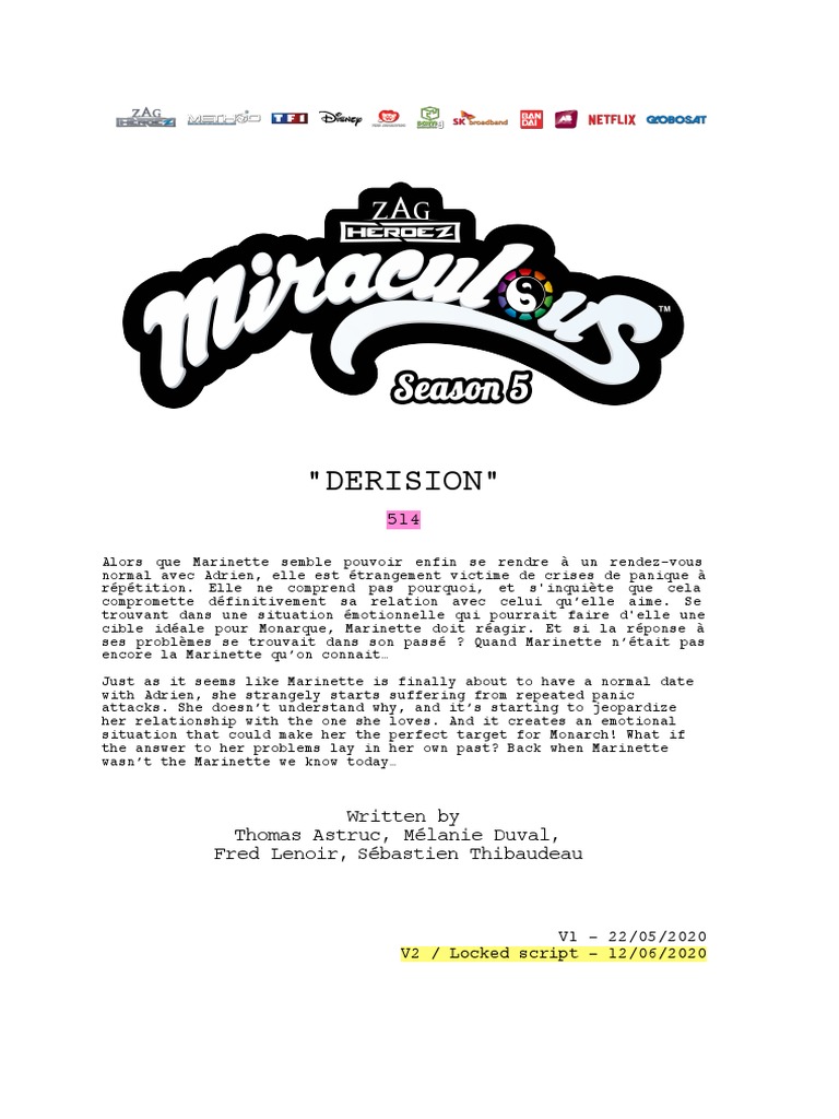 Miraculous Ladybug Season 5 Episode 14 Derision Script | PDF