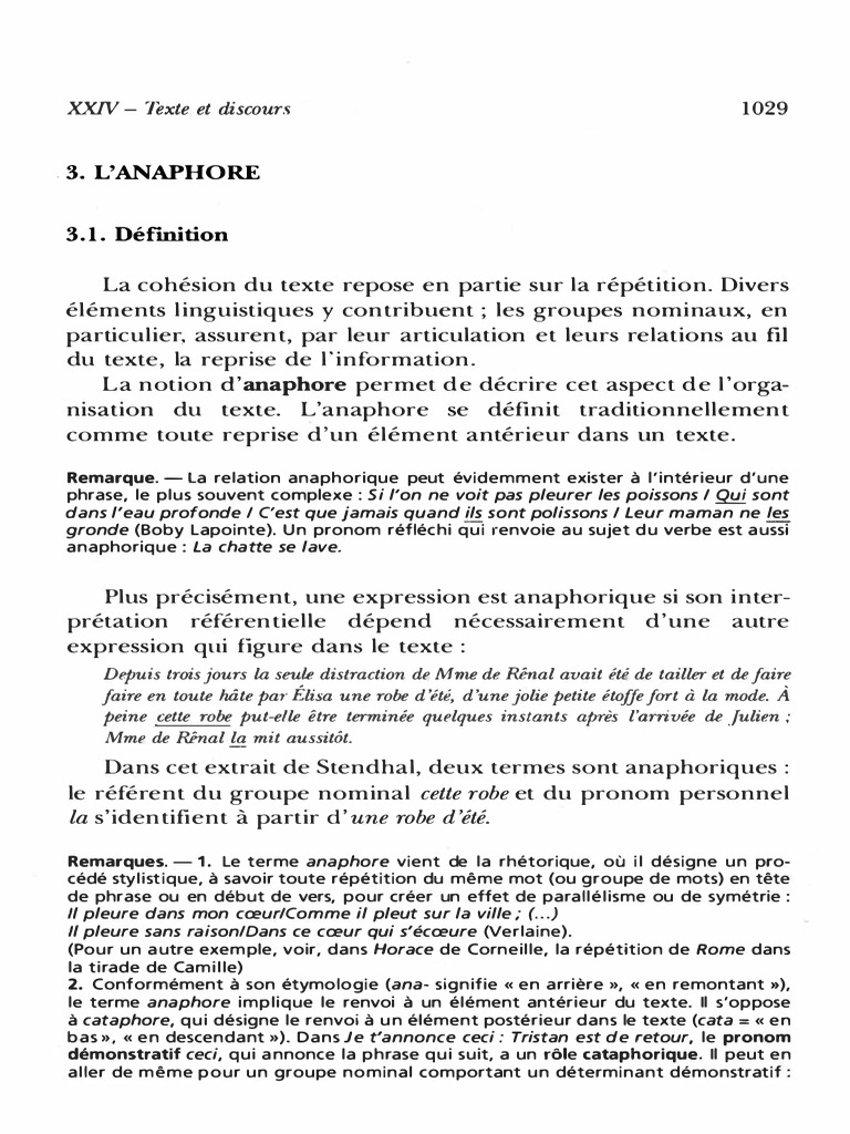 Définition et exemples d'anaphore | PDF | Pronom | Phrase