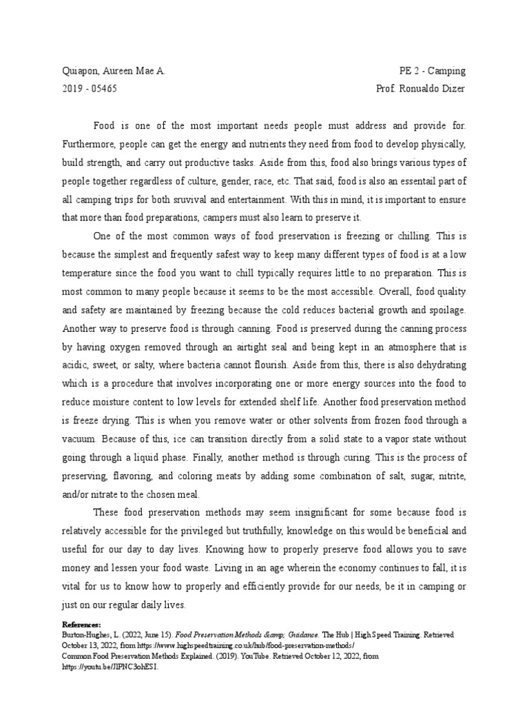 PE Reflection | PDF | Food Preservation | Foods