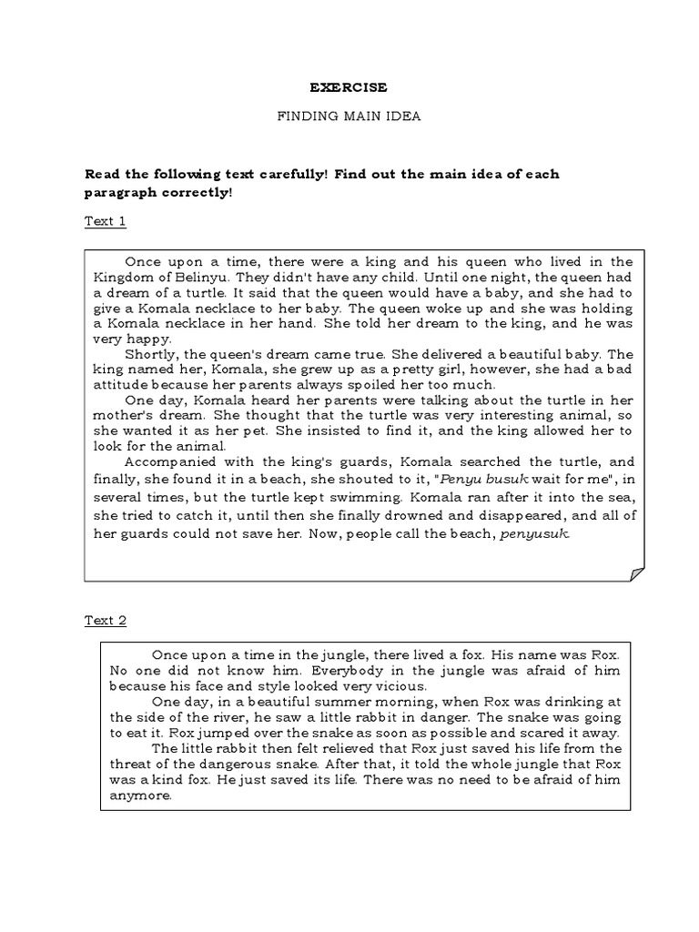 Soal Find Main Idea On Narrative Texts-1 | PDF