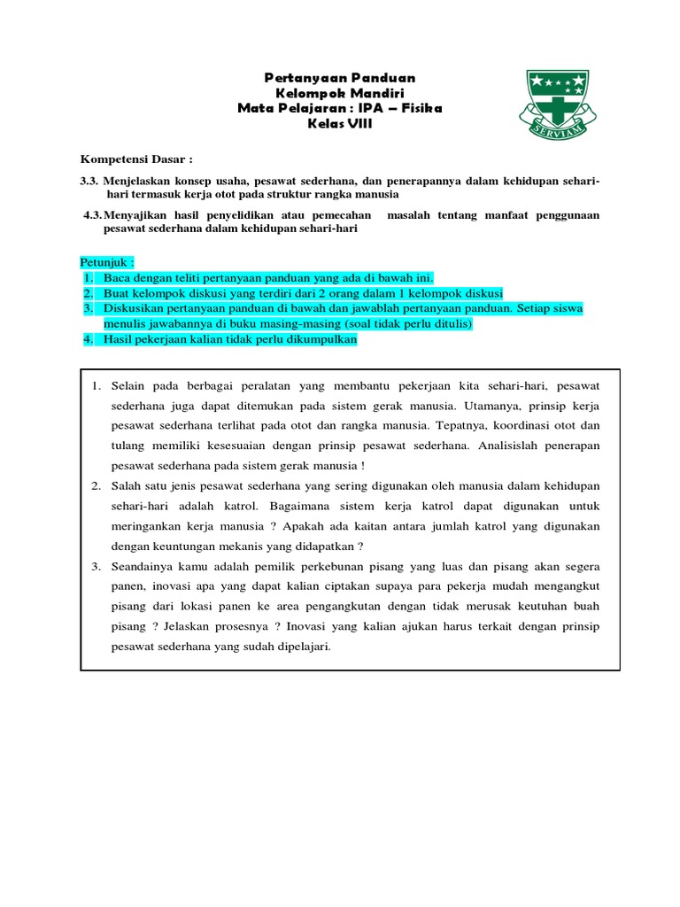 Panduan Literasi Fisika Kelas 8 (Pesawat Sederhana) | PDF