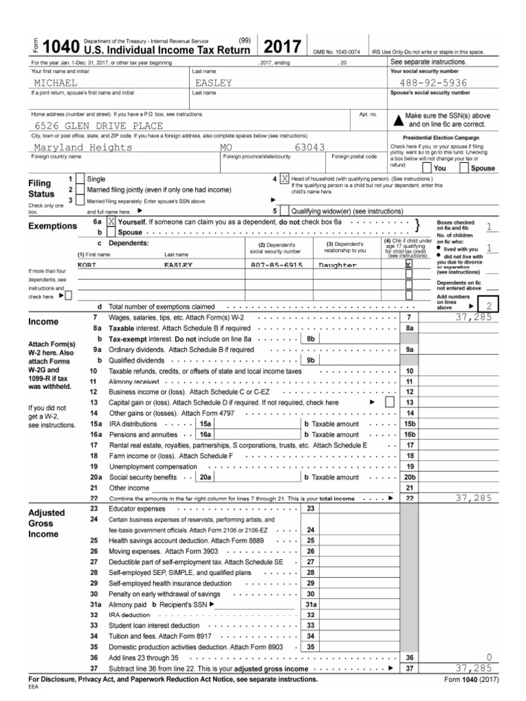 2017 IRS Form 1040 Instructions | PDF | Irs Tax Forms | Social Security ...