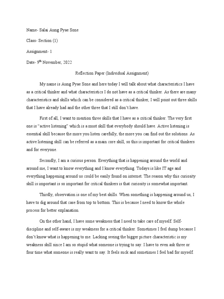 Critical Thinking Assignment by Aung Pyae Sone | PDF | Critical ...