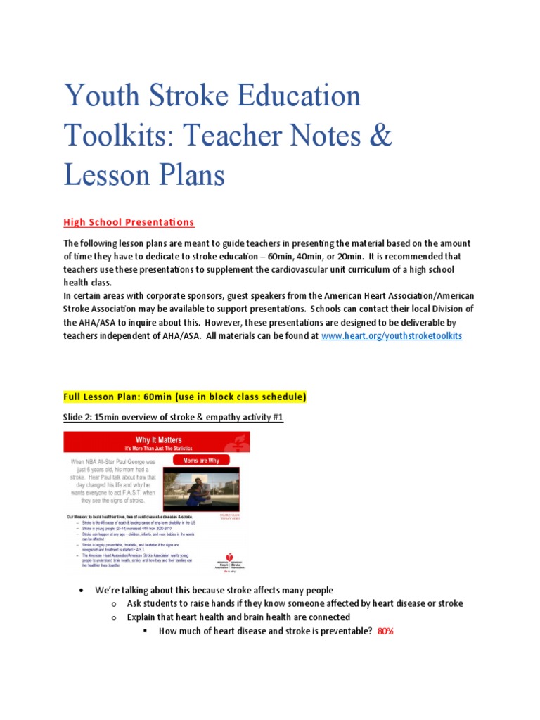 Youth Stroke Education Toolkit for Teachers | PDF | Stroke | Ischemia