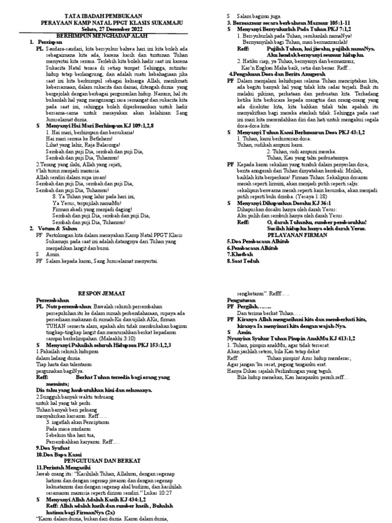 Tata Ibadah Pembukaan Kamp Natal PPGT KLASIS SUKAMAJU | PDF