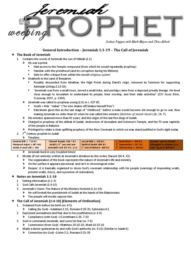 Outline Weeping Jeremiah-Lamentations All | Jeremiah | Hebrew Bible People