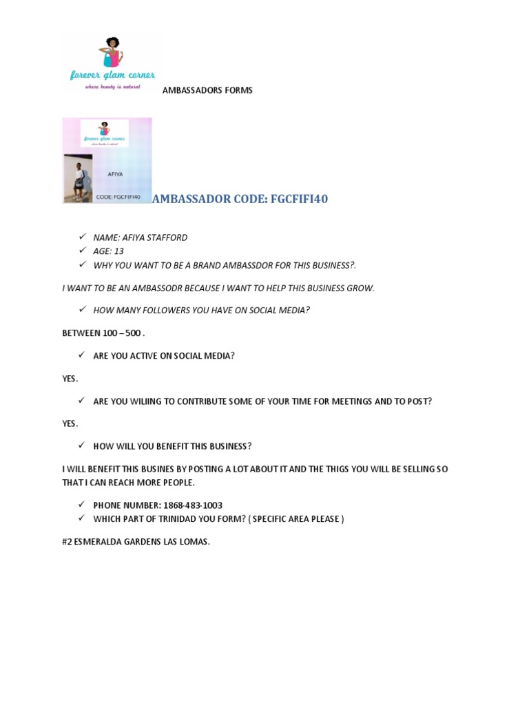 Ambassador Forms | PDF | Social Institutions | Business Economics