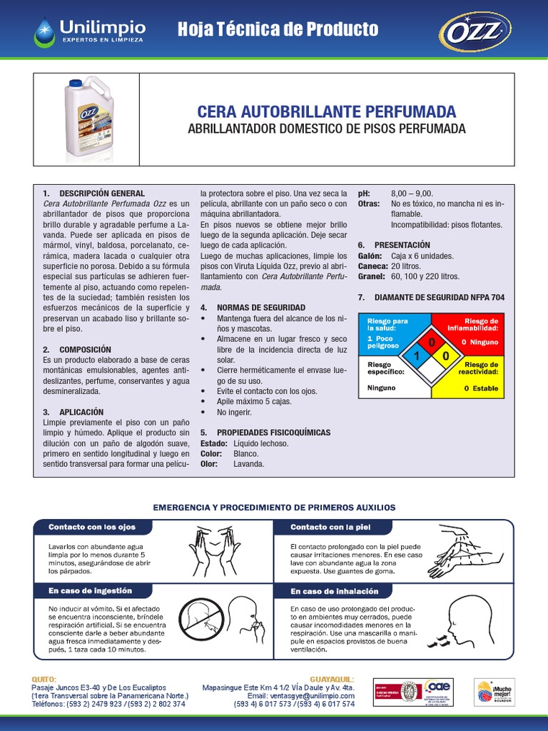 Hoja Tecnica Cera Autobrillante Ozz | Descargar gratis PDF | Materiales ...