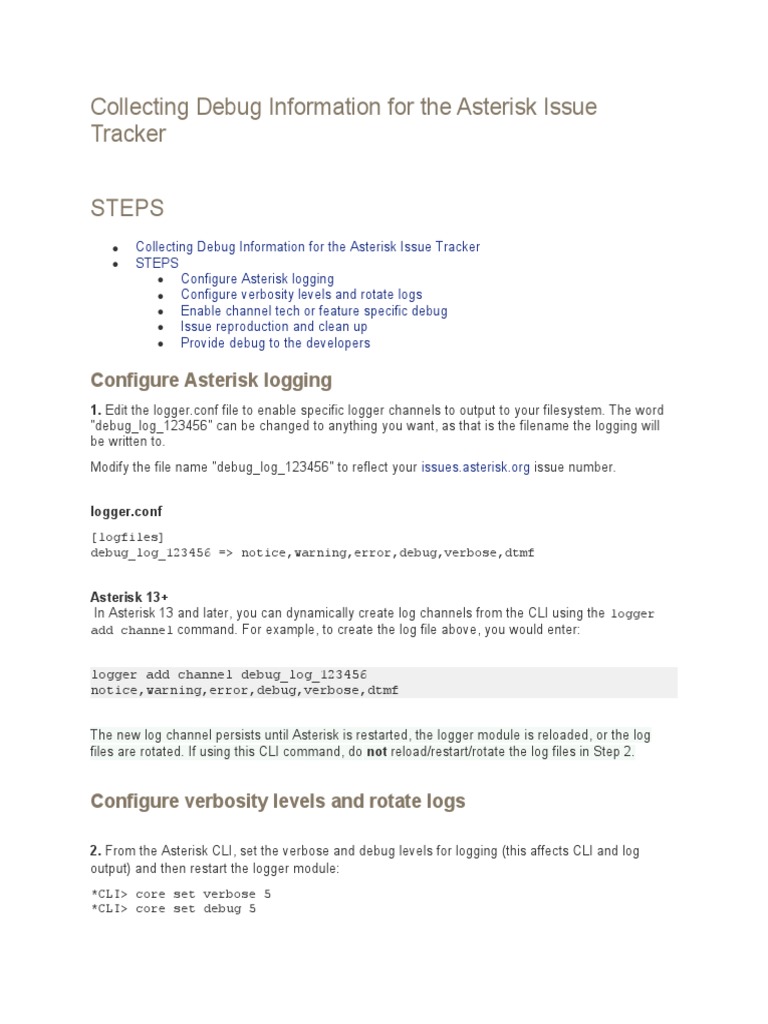 Collecting Debug Information For The Asterisk Issue Tracker | PDF | Command Line Interface ...