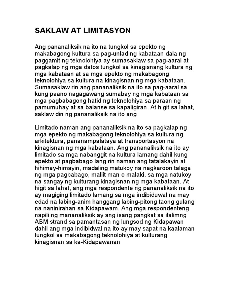 Saklaw at Limitasyon | PDF