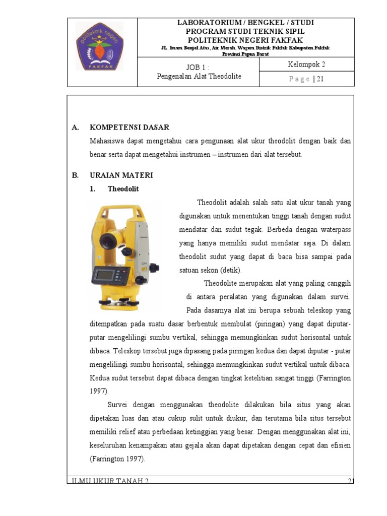 Pengenalan Alat Theodolite dalam Survei | PDF
