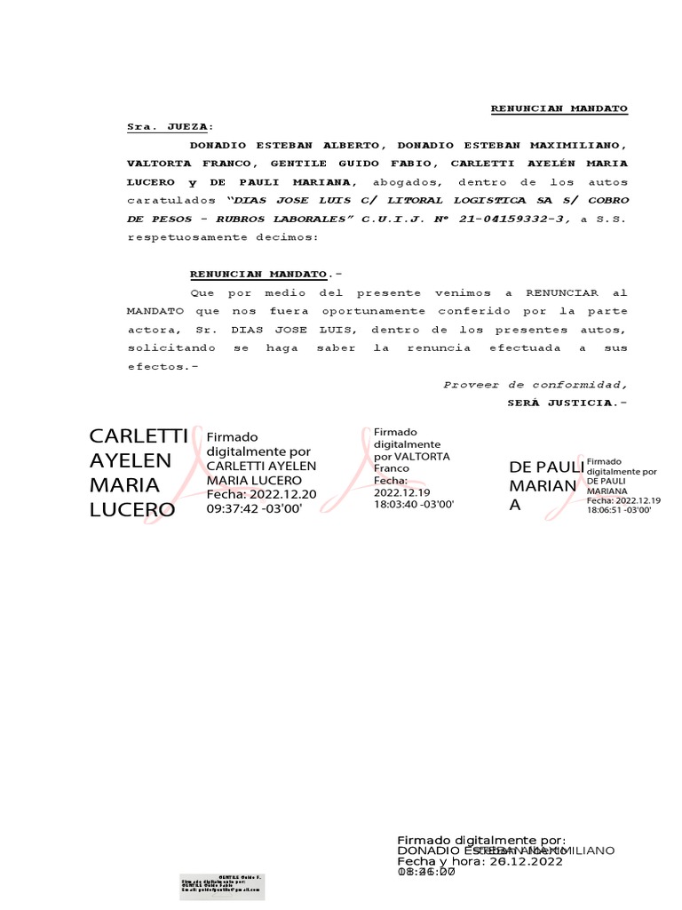 Renuncia de Mandato en Caso Judicial | PDF