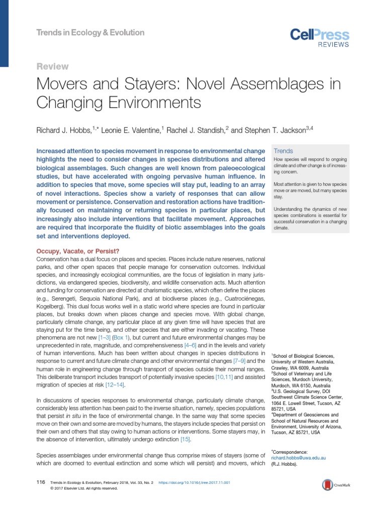 Hobbs Et Al. 2017-Movers and Stayers - Novel Assemblages in Changing ...