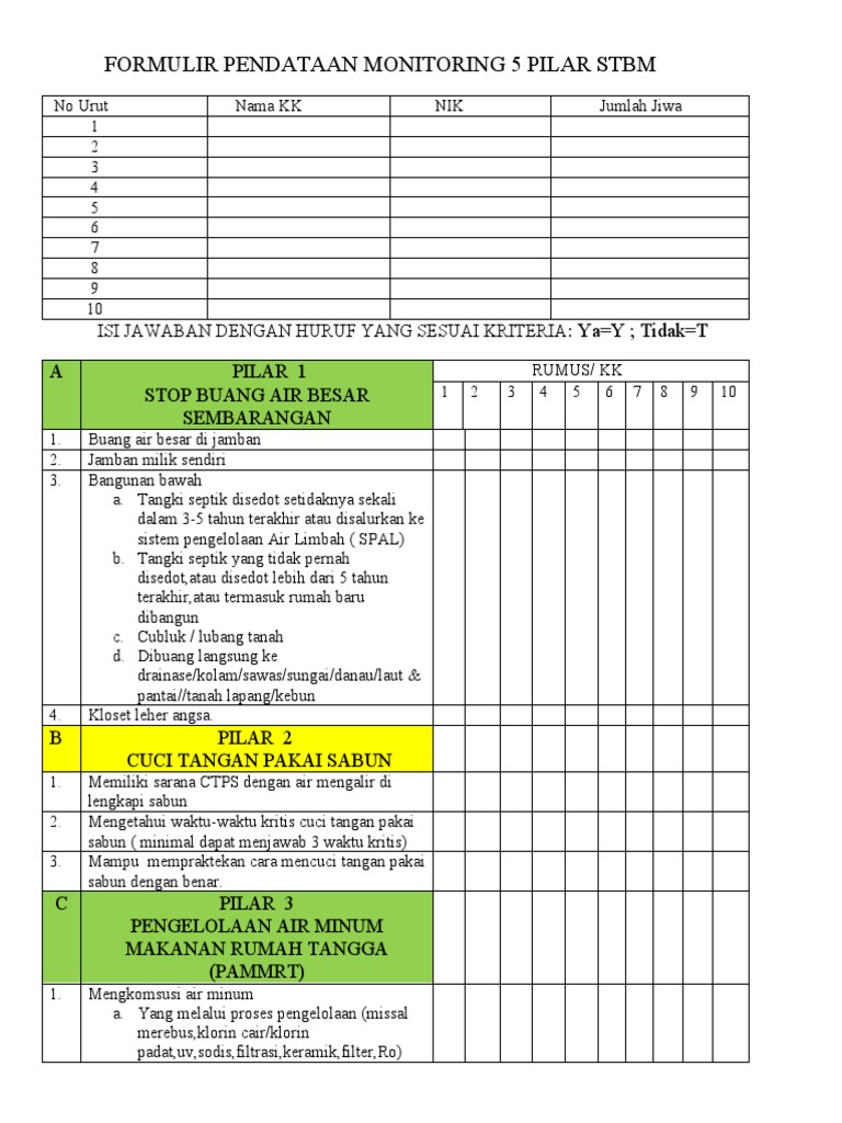 Formulir Pendataan Monitoring 5 Pilar STBM | PDF