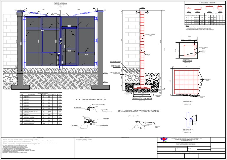 Planos y detalles de una puerta vehicular de acero con cuatro paneles ...