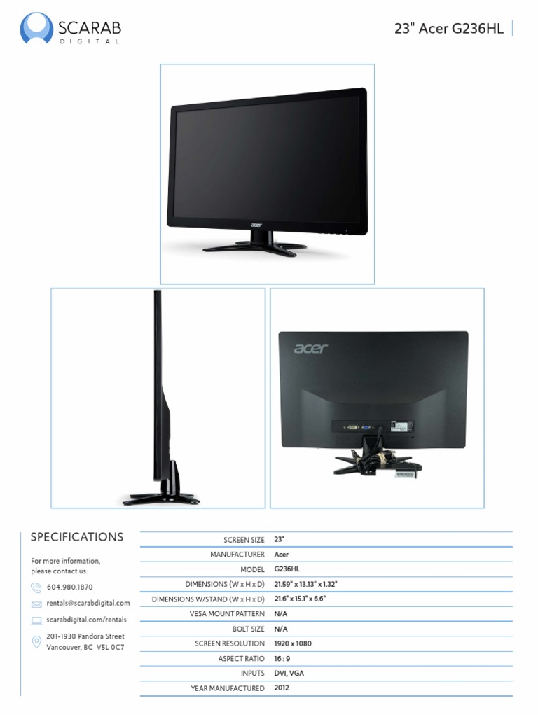 ScarabDigital - 23 - Acer G236HL - InfoSheet | PDF