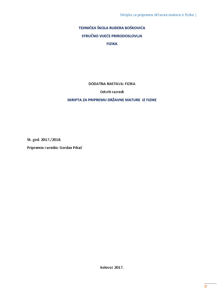 Priprema Za Maturu 2018., Skripta Za Učenike | PDF