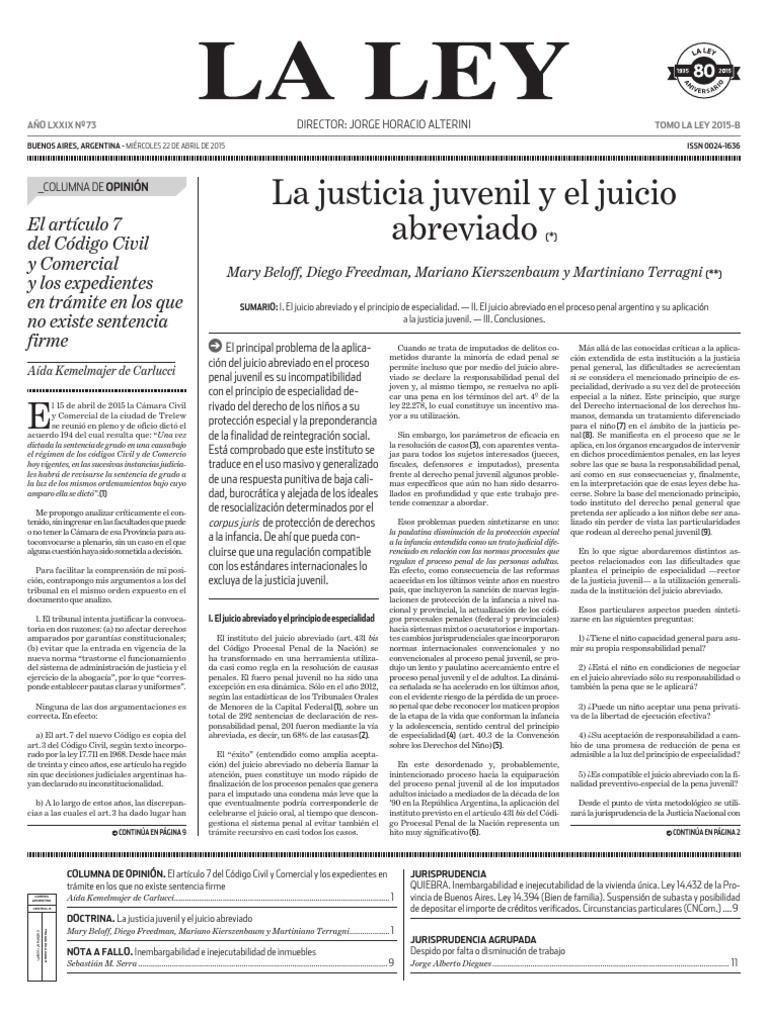 Mary Beloff Juicio Abreviado y Justicia Juvenil La Ley 22.4.2015 | PDF ...
