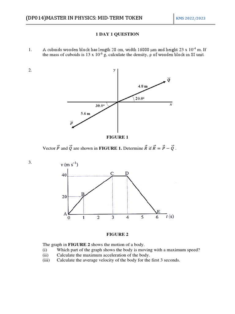 Physics Mid-Term Exam Questions 2023 | PDF
