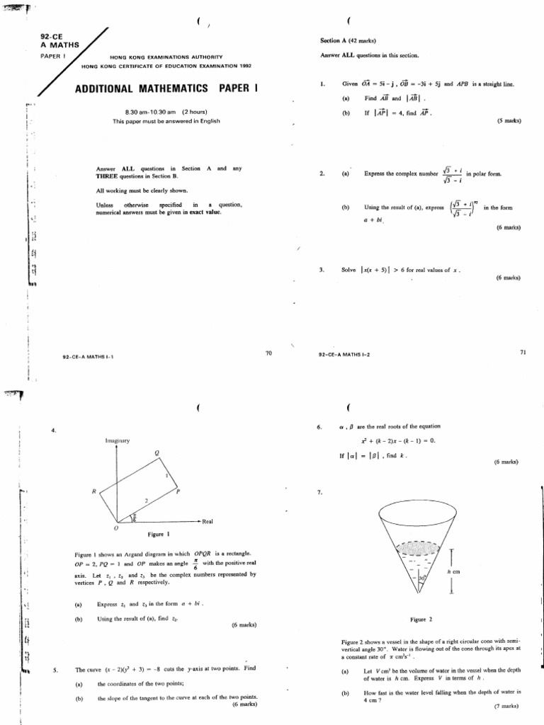 Hkcee Amath 1992 Paper 1 2 | PDF