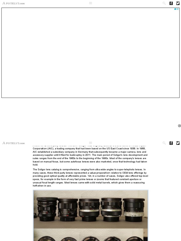 SOLIGOR Lens Compendium | PDF | Camera Lens | Aperture