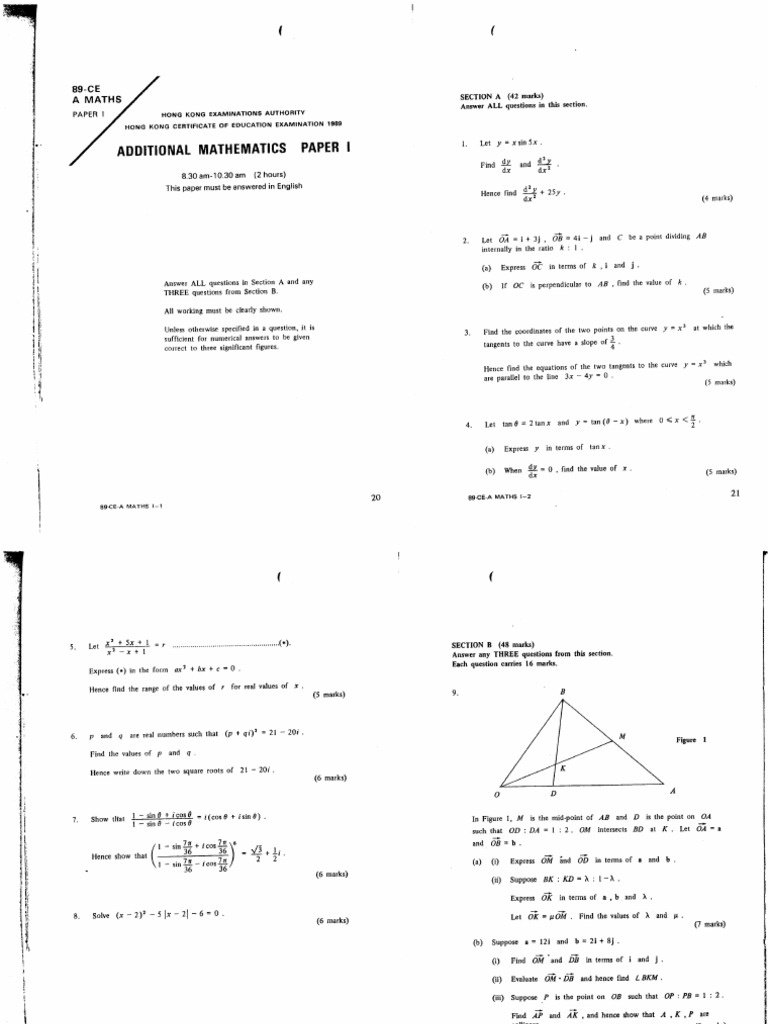 Hkcee Amath 1989 Paper 1 2 | PDF