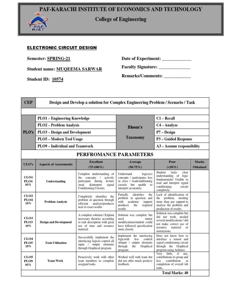 MUQEEMA_10574_ECD LAB CEP REPORT | PDF | Amplifier | Bipolar Junction ...