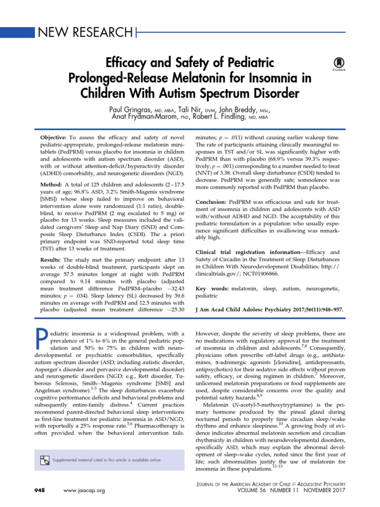 Efficacy And Safety Of A Novel Pediatric Prolonged Release Melatonin