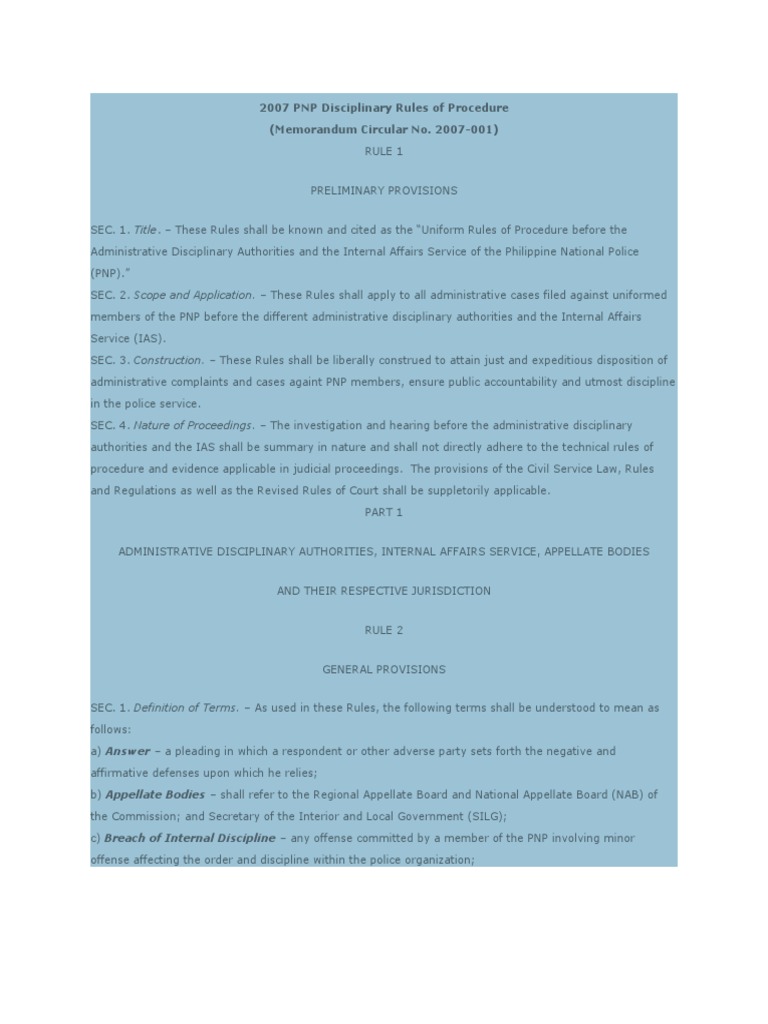 2007 PNP Disciplinary Rules of Procedure | PDF | Complaint | Police