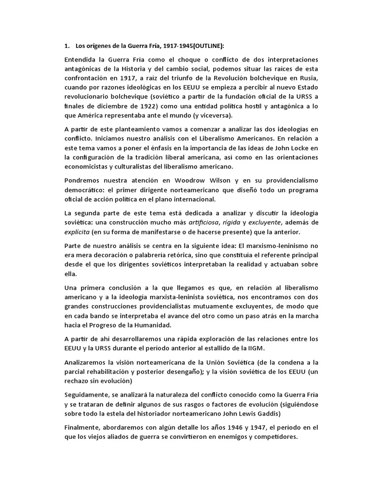 Los Orígenes de La Guera Fría OUTLINE | PDF | Unión Soviética ...
