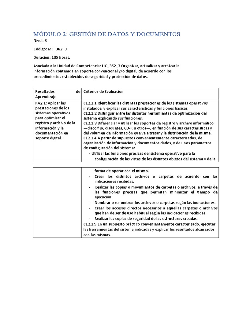 Módulo 2 Gestion de Datos y Documentos | PDF | Archivo de computadora | Bases de datos