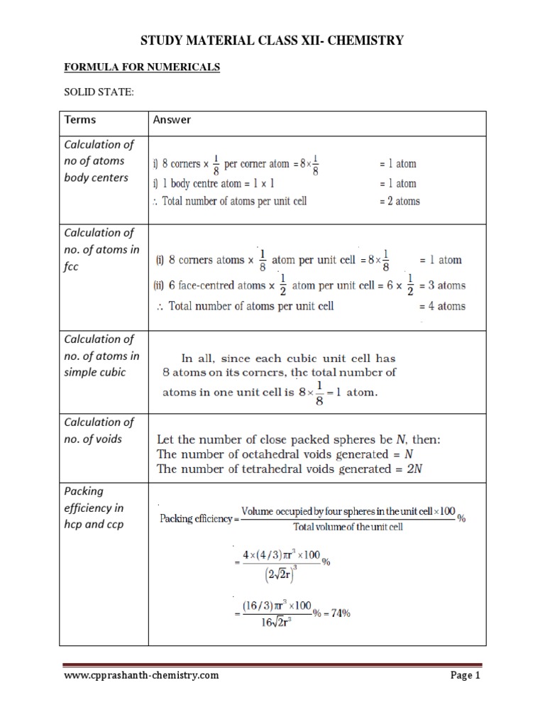 Formula For Numericals | PDF | Electrical Resistivity And Conductivity | Mole (Unit)