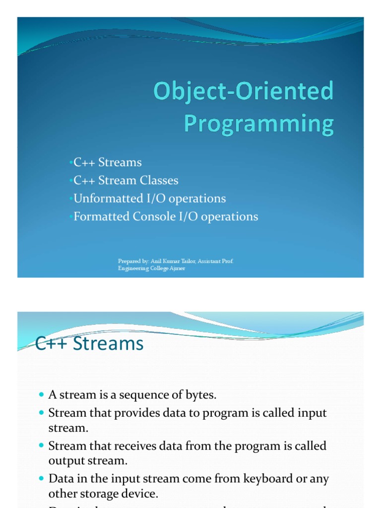 Stream Classes Slides | PDF | C++ | Input/Output Stream Classes Slides | PDF | C++ | Input/Output