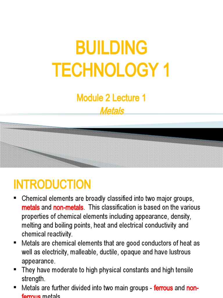 2020 BUILDING TECHNOLOGY 1 - Module 2 Lecture 1 Metals | PDF ...