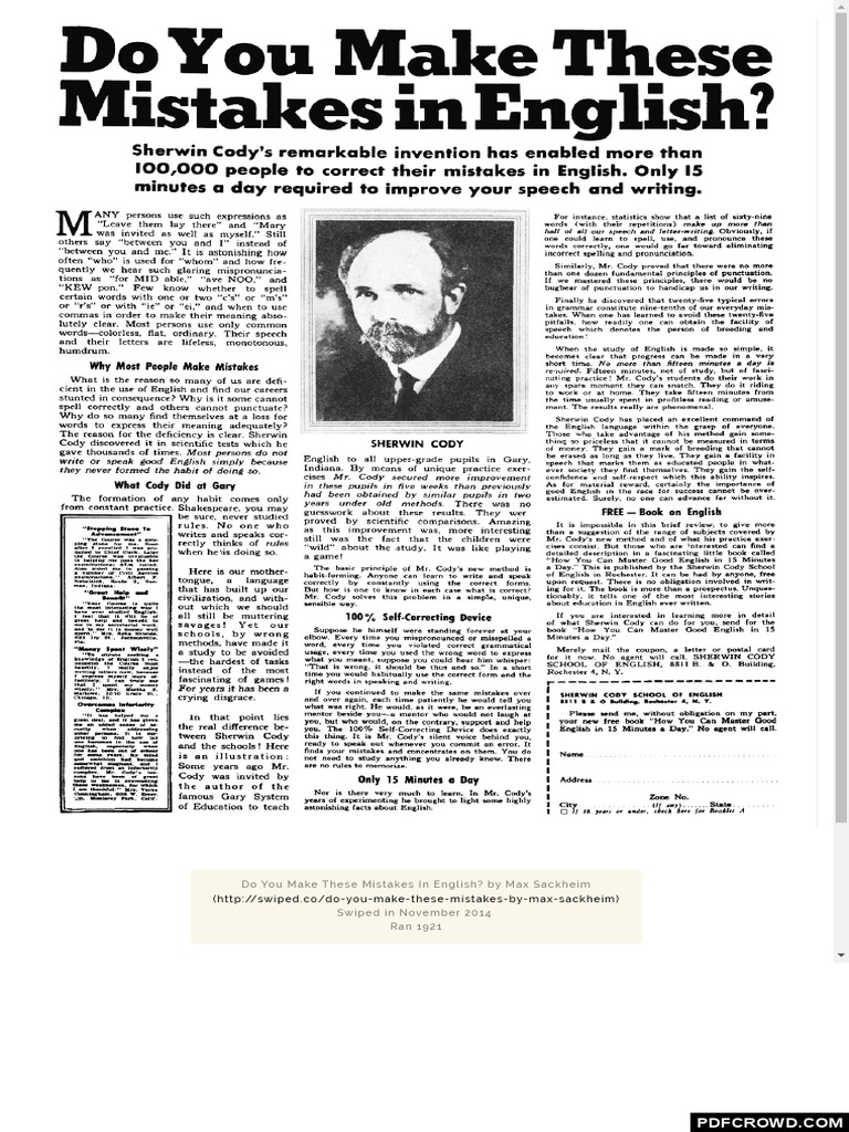 Do You Make These Mistakes in English by Max Sackheim 1921 | PDF