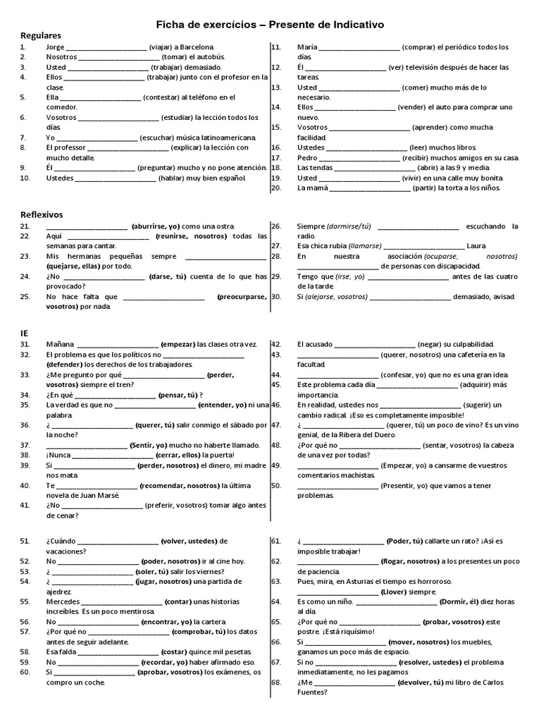 Ejercicios de Presente de Indicativo | PDF