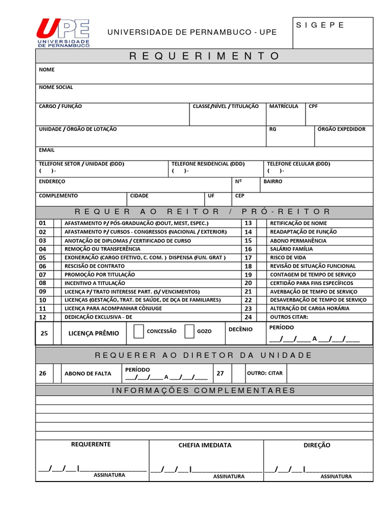 Modelo de Requerimento UPE PDF | PDF