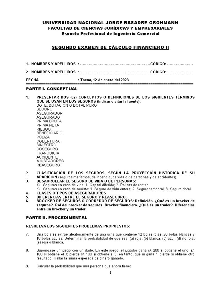 EXA CF II TMRES #02 007 2023 Segunda Evaluación de CÁLCULO FINANCIERO II Sección B | Descargar ...