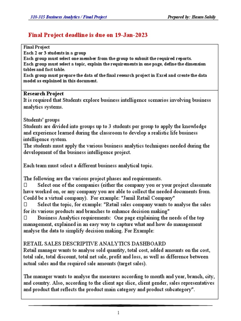 Final Project Template for Developing a Business Intelligence System for Jamil Retail Sales ...