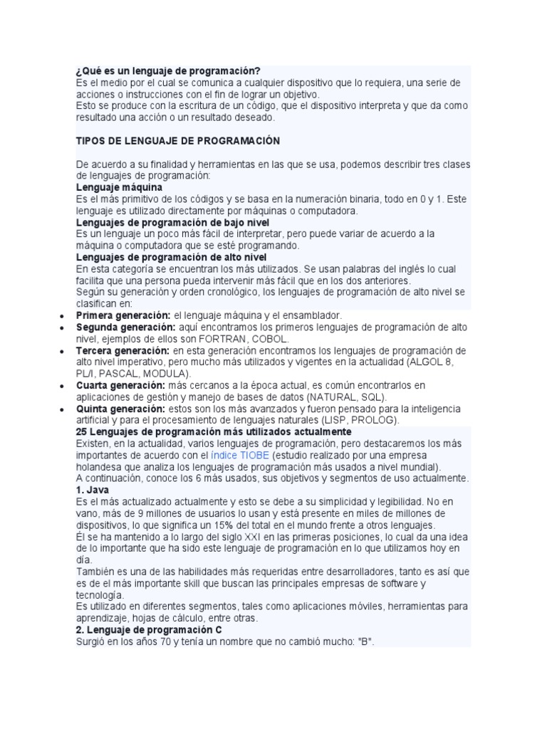 Guía de Lenguajes de Programación | PDF | Lenguaje de programación ...