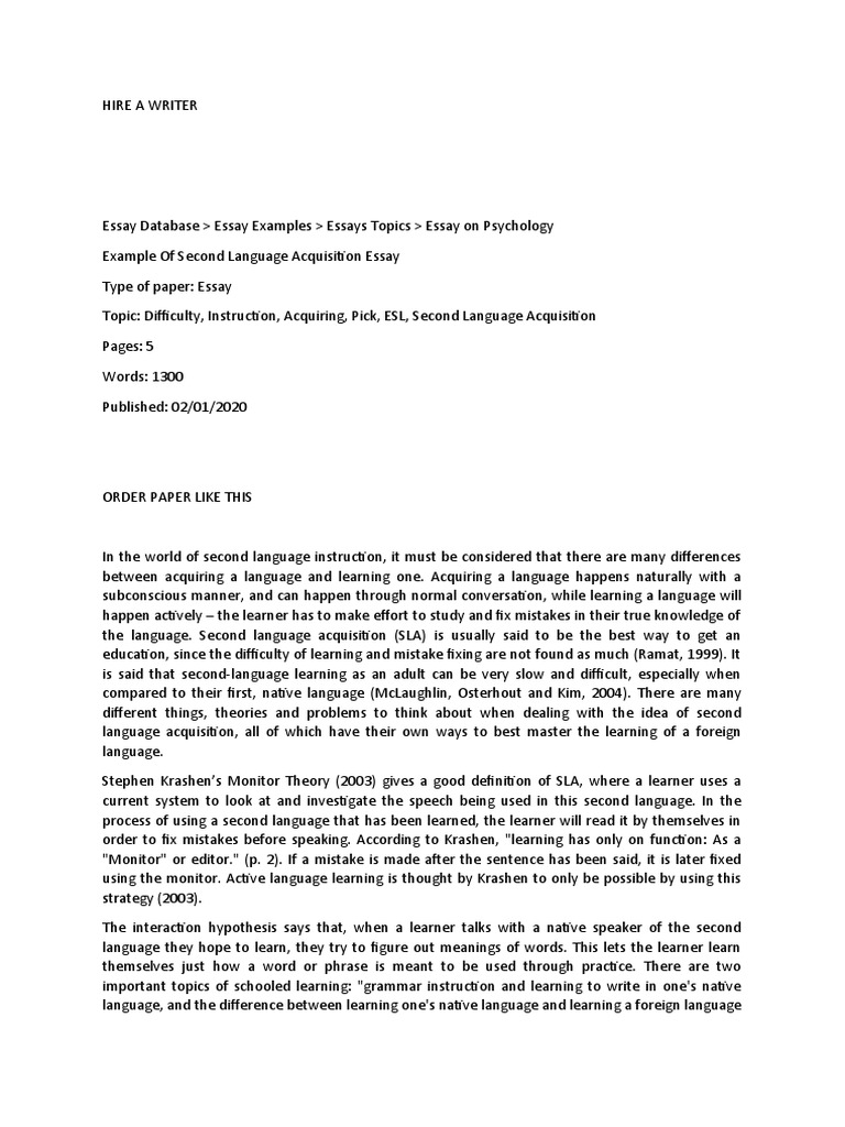 Contoh Esai SLA | PDF | Second Language Acquisition | Learning